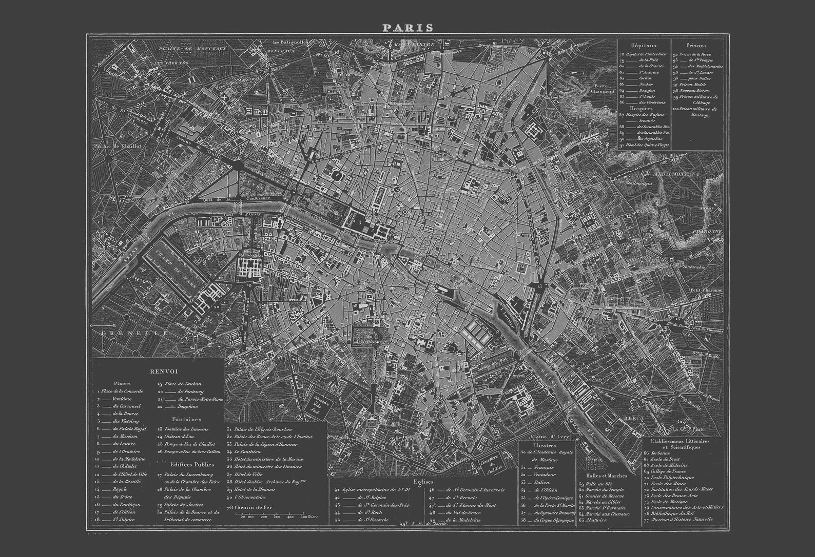 BLUEPRINT PARIS MAP Old Map of Paris France Office Wall - Etsy