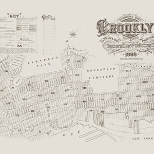 PARK SLOPE MAP, Vintage Map of Brooklyn New York, Sunset Park, Prospect ...