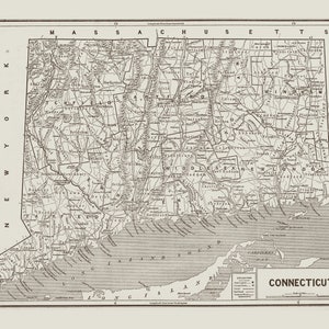 VINTAGE CONNECTICUT MAP, Antique Map of Connecticut, Professional ...