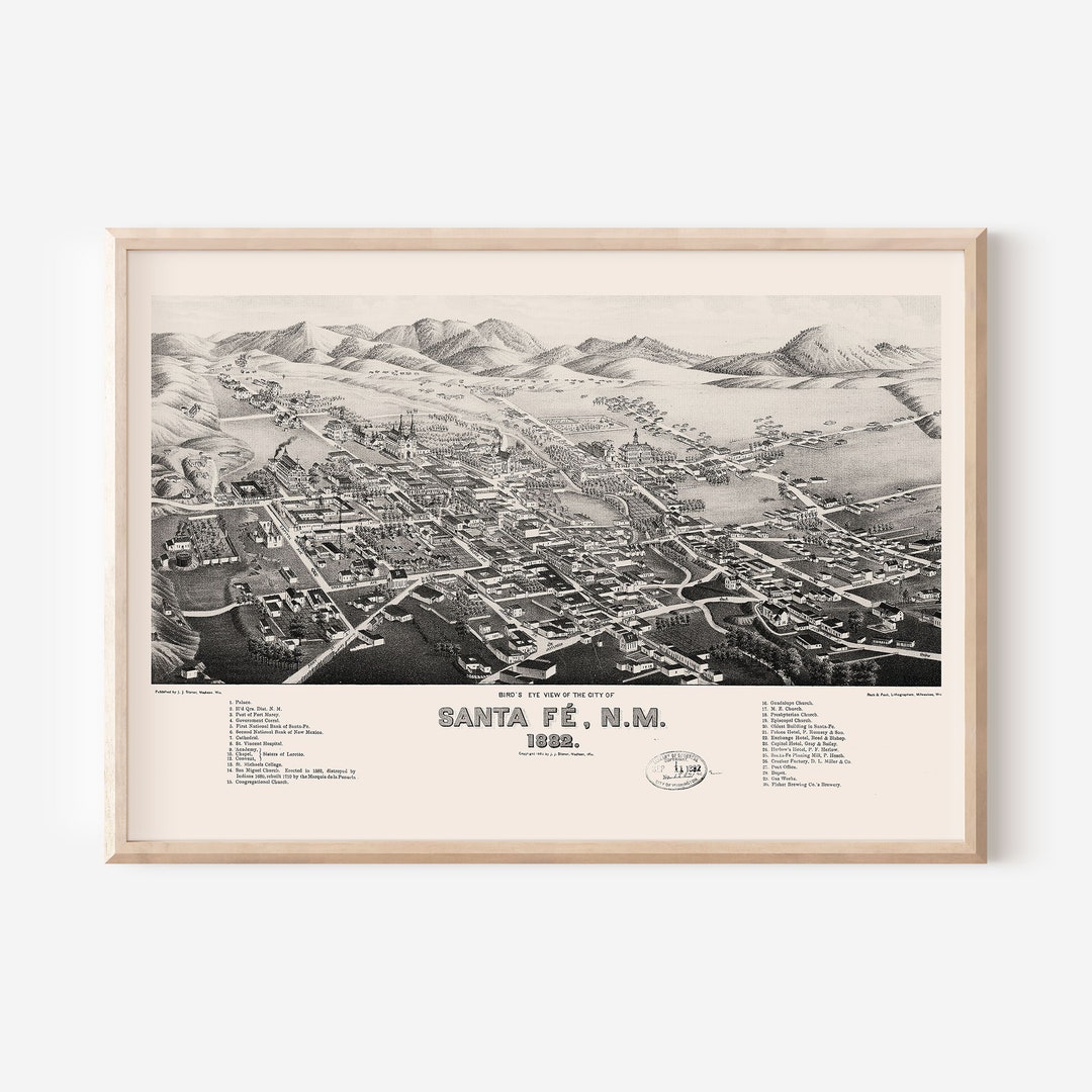 Vintage SANTA FE Map Print, Antique Wall Art, Vintage Map of Santa Fe ...