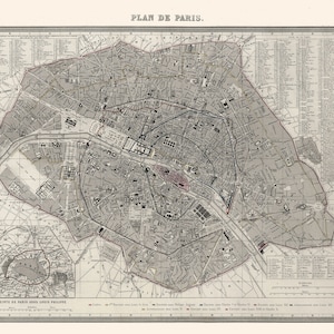 ANTIQUE PARIS MAP, Antique Map Print, Professional Reproduction ...