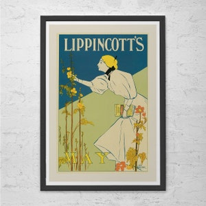 LIPPINCOTT'S MAGAZINE POSTER Beautiful Art Nouveau | Etsy