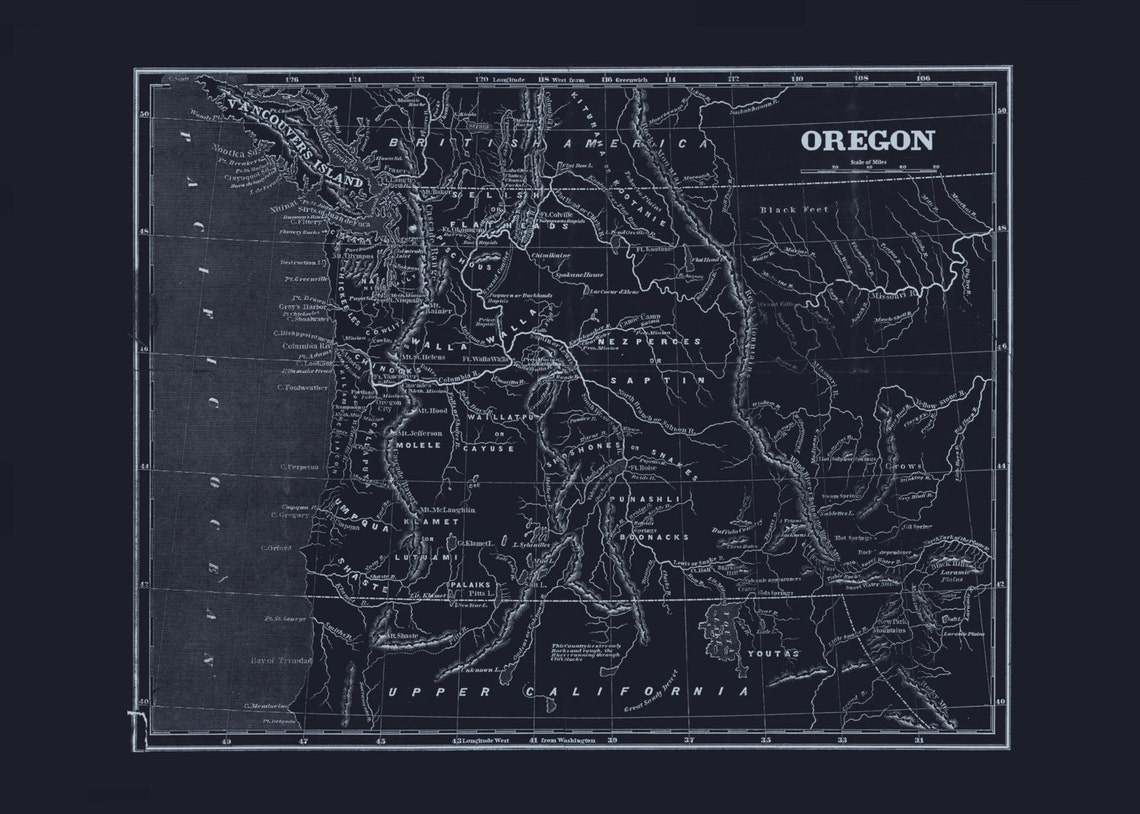 OREGON STATE MAP Blueprint Map of Oregon Vintage Map - Etsy Canada