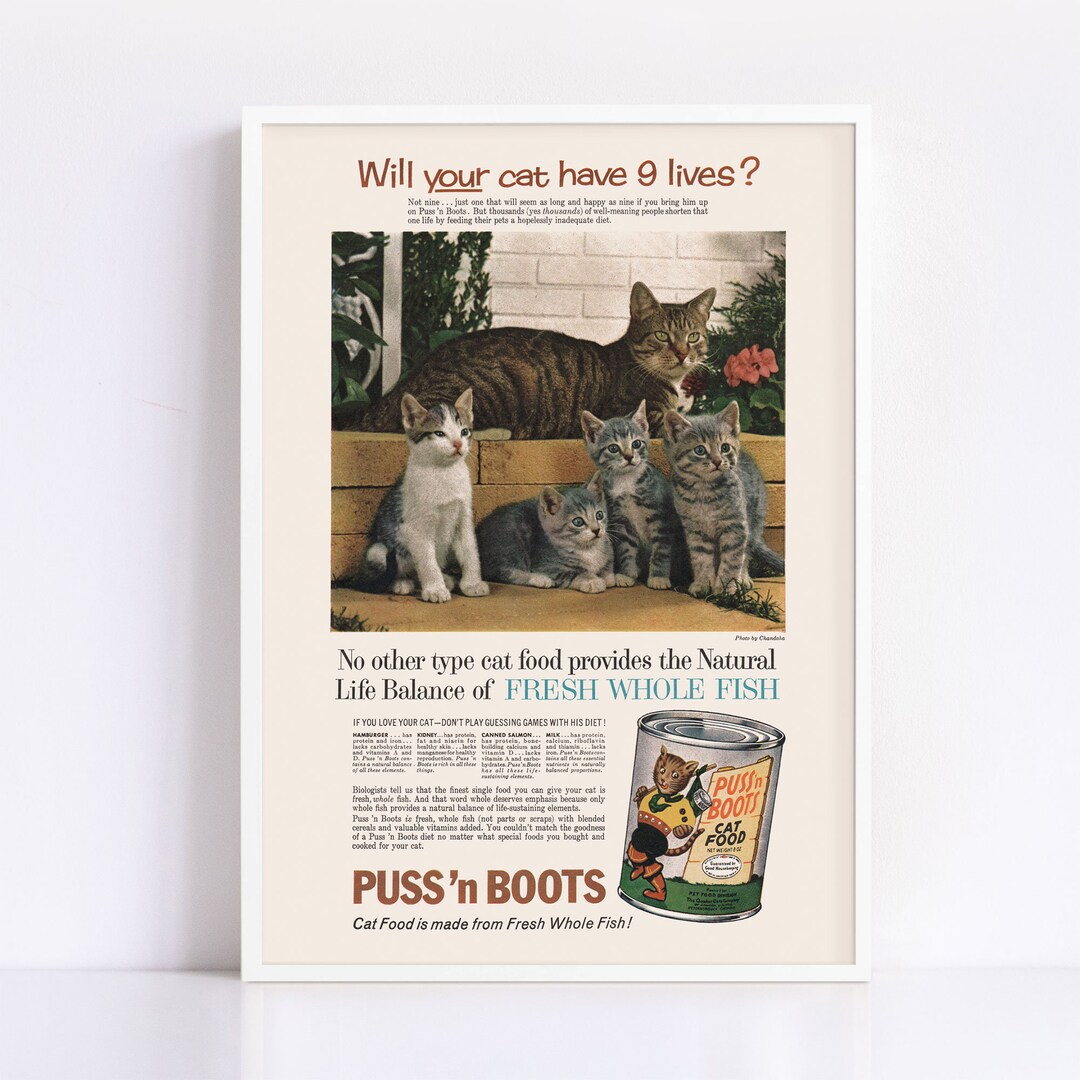 VINTAGE CAT POSTER, Cat Lover, Retro Cat Food Ad Poster, Retro Mid ...