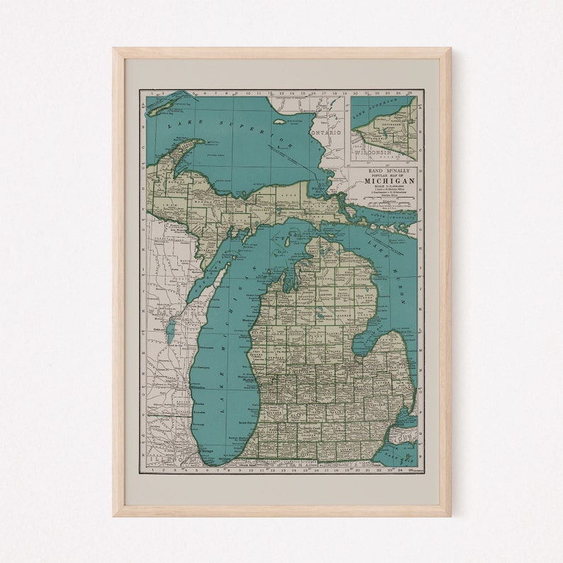 VINTAGE MICHIGAN MAP Vintage Map of Michigan Wall Art - Etsy