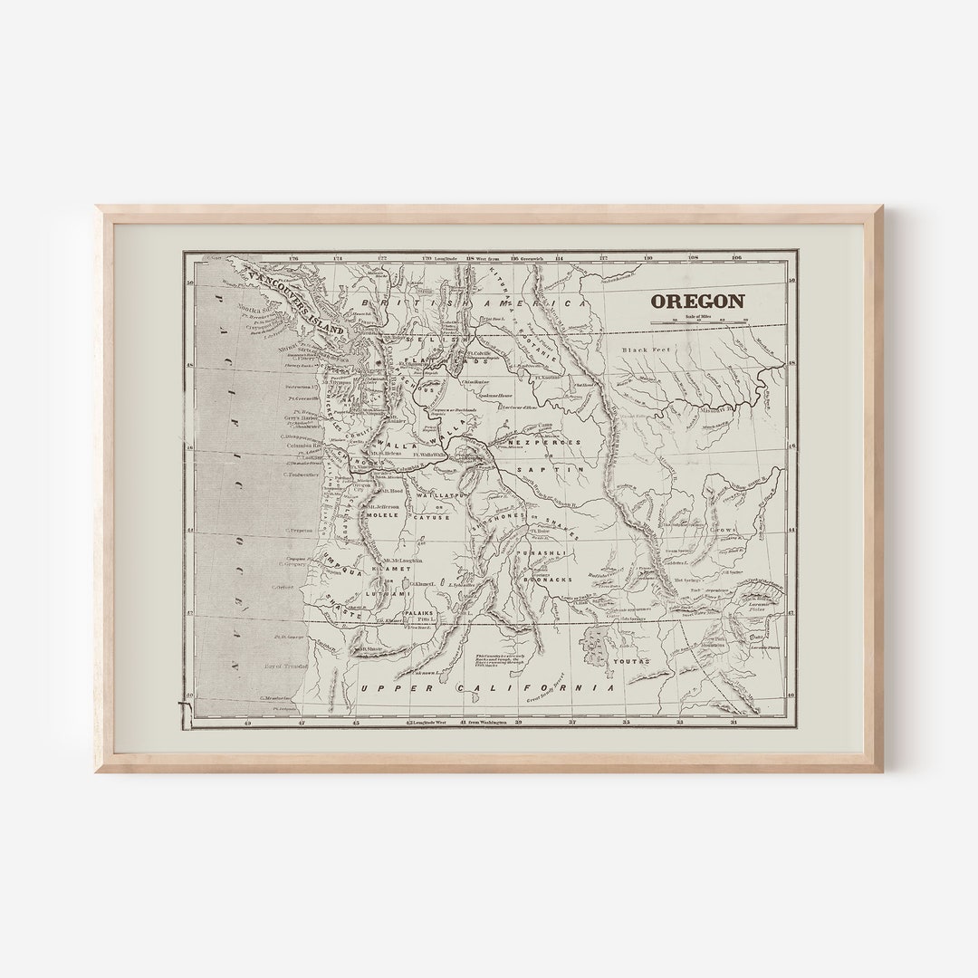 VINTAGE OREGON MAP, Antique Map of Oregon, Oregon State Map, West Coast ...