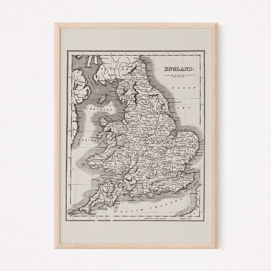 VINTAGE ENGLAND MAP Retro Map of England Minimalist England - Etsy