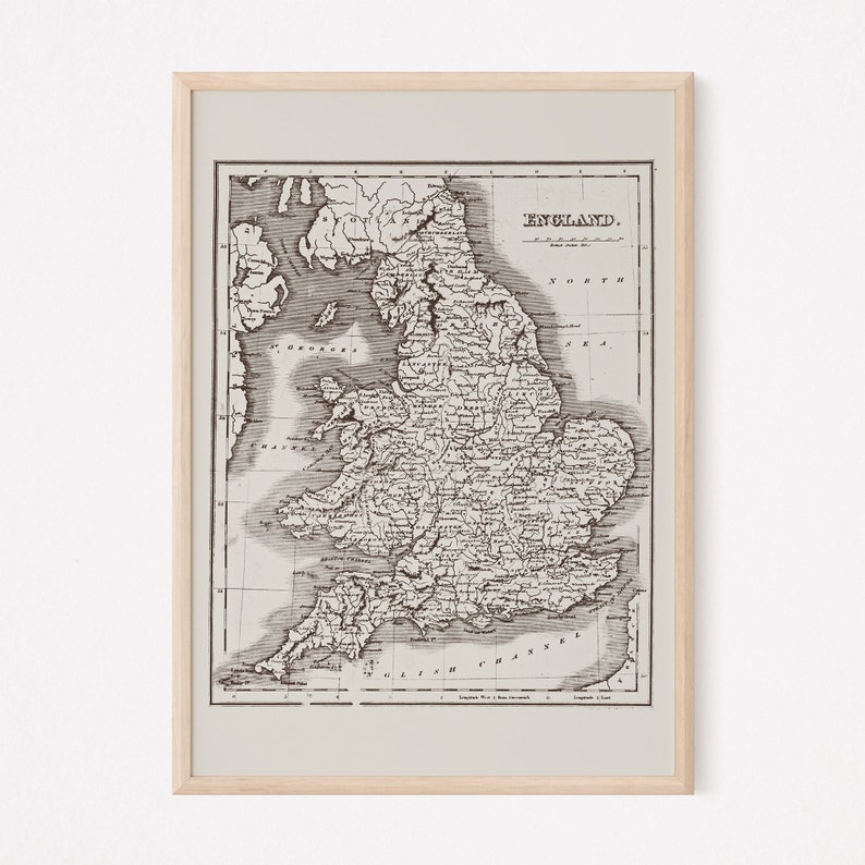 VINTAGE ENGLAND MAP Retro Map of England Minimalist England - Etsy