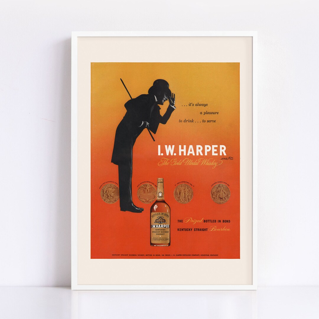 VINTAGE BARWARE POSTER, Kentucky Straight Whiskey Ad, Orange Bar Decor ...