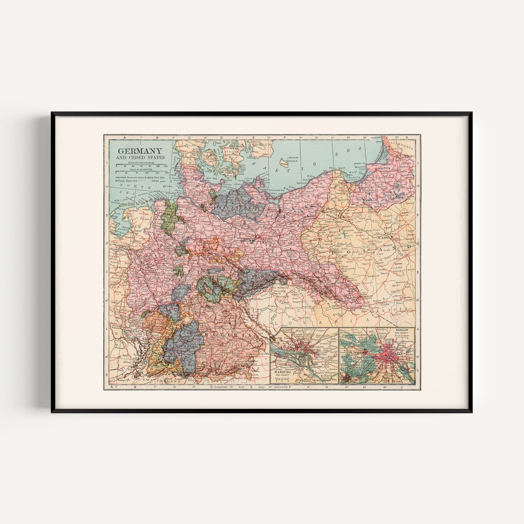 OLD GERMANY MAP, Germany and the Ceded States, Vintage Map of Germany ...