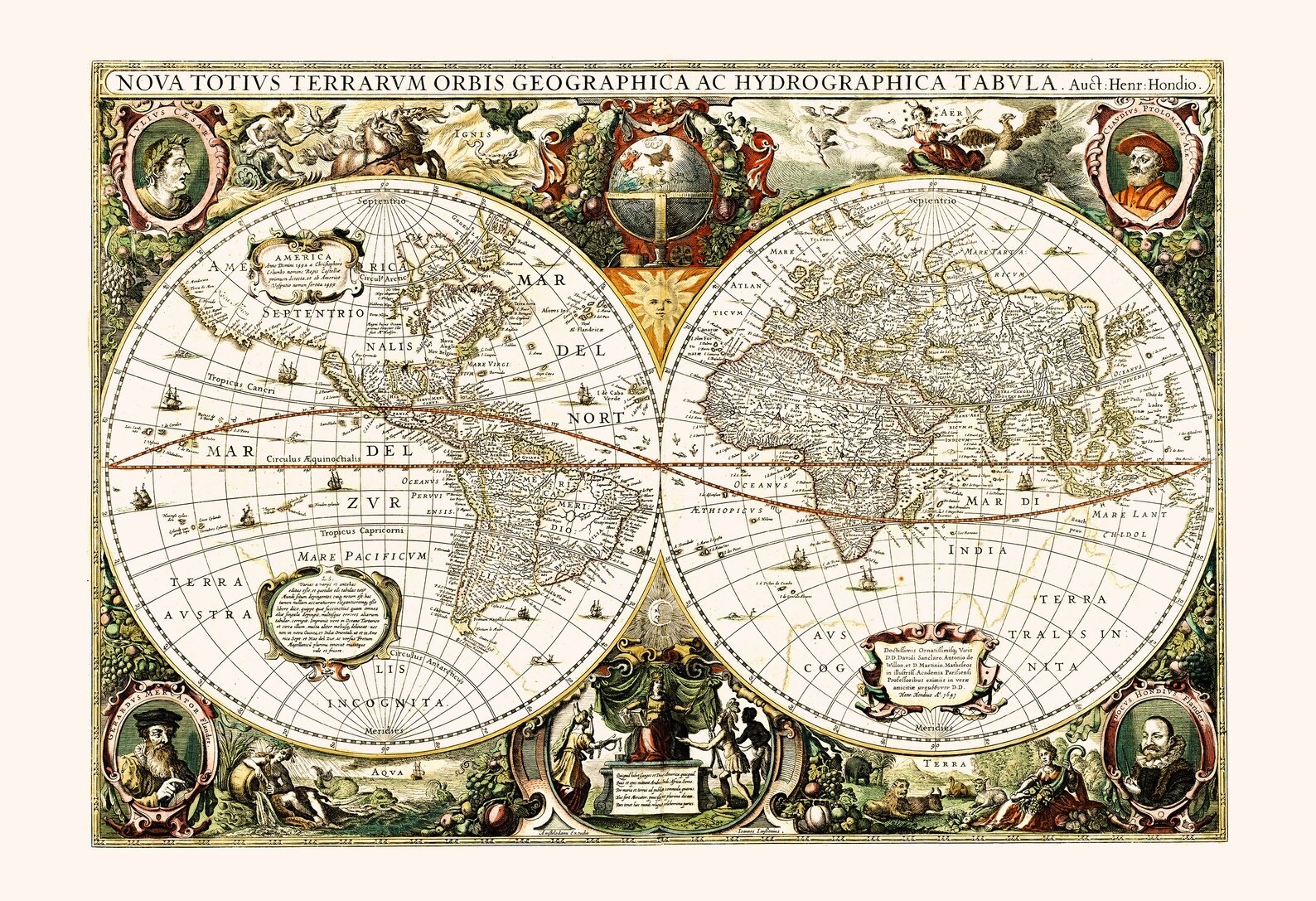 ANTIQUE WORLD MAP Henricus Hondius Map Nova Totius - Etsy