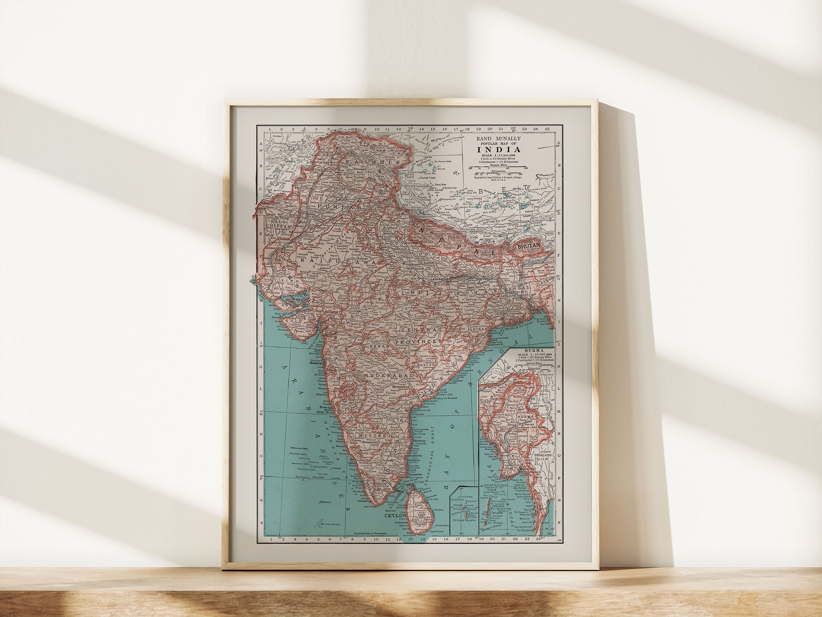 INDIA MAP PRINT Vintage Map of India Old Map Print - Etsy