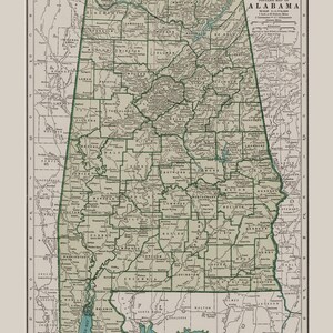 VINTAGE ALABAMA MAP, Vintage Map of Alabama Wall Art, Vintage Map ...