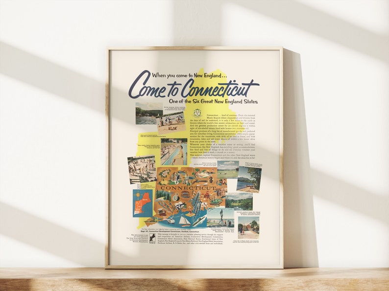 Connecticut RETRO TRAVEL AD Retro Mid-century Ad Vintage - Etsy