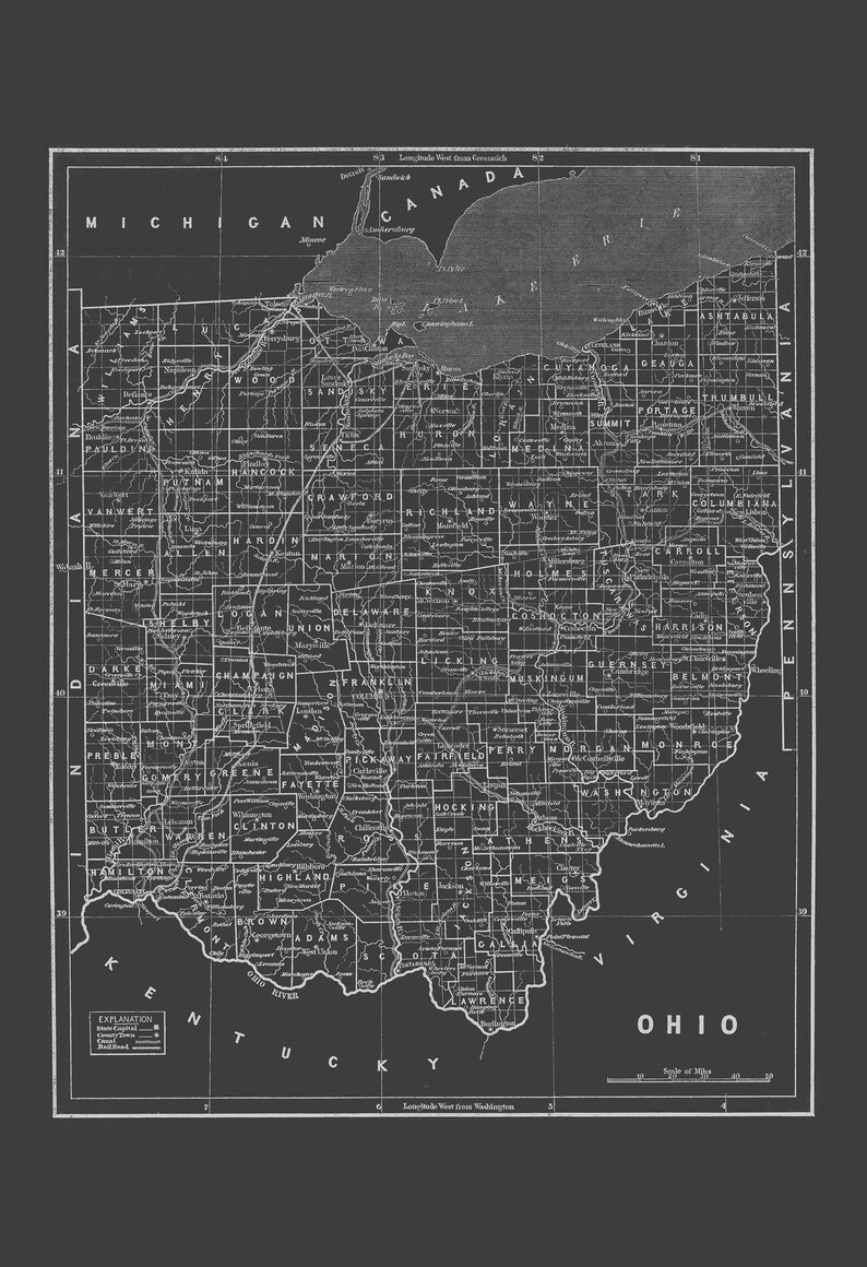 STATE of OHIO MAP Blueprint Map of Ohio State Vintage Map - Etsy Canada