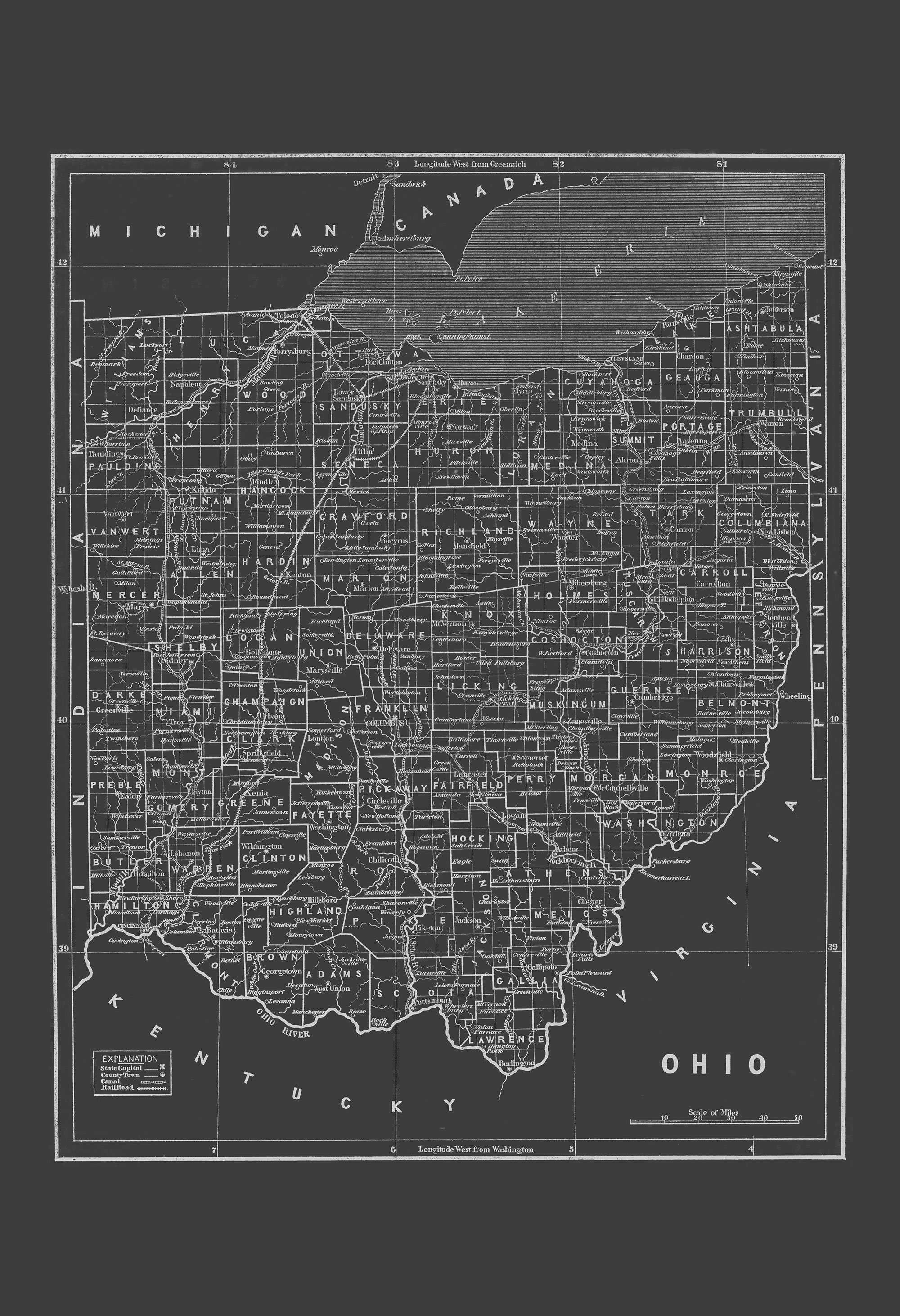 STATE of OHIO MAP Blueprint Map of Ohio State Vintage Map - Etsy Canada