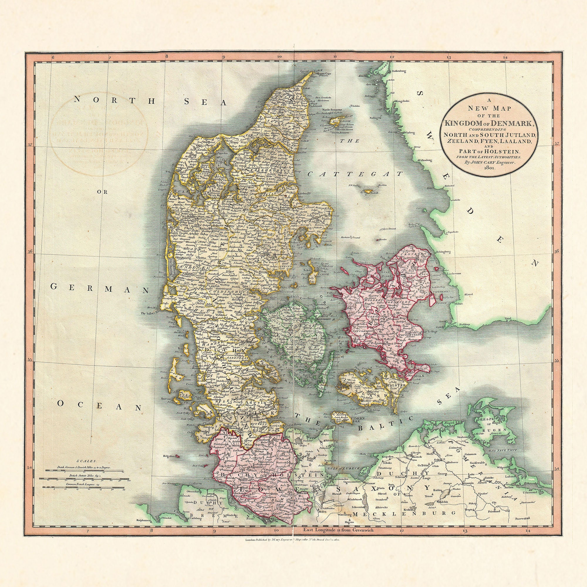 ANTIQUE MAP of DENMARK Antique Wall Art Denmark Map 1799 - Etsy