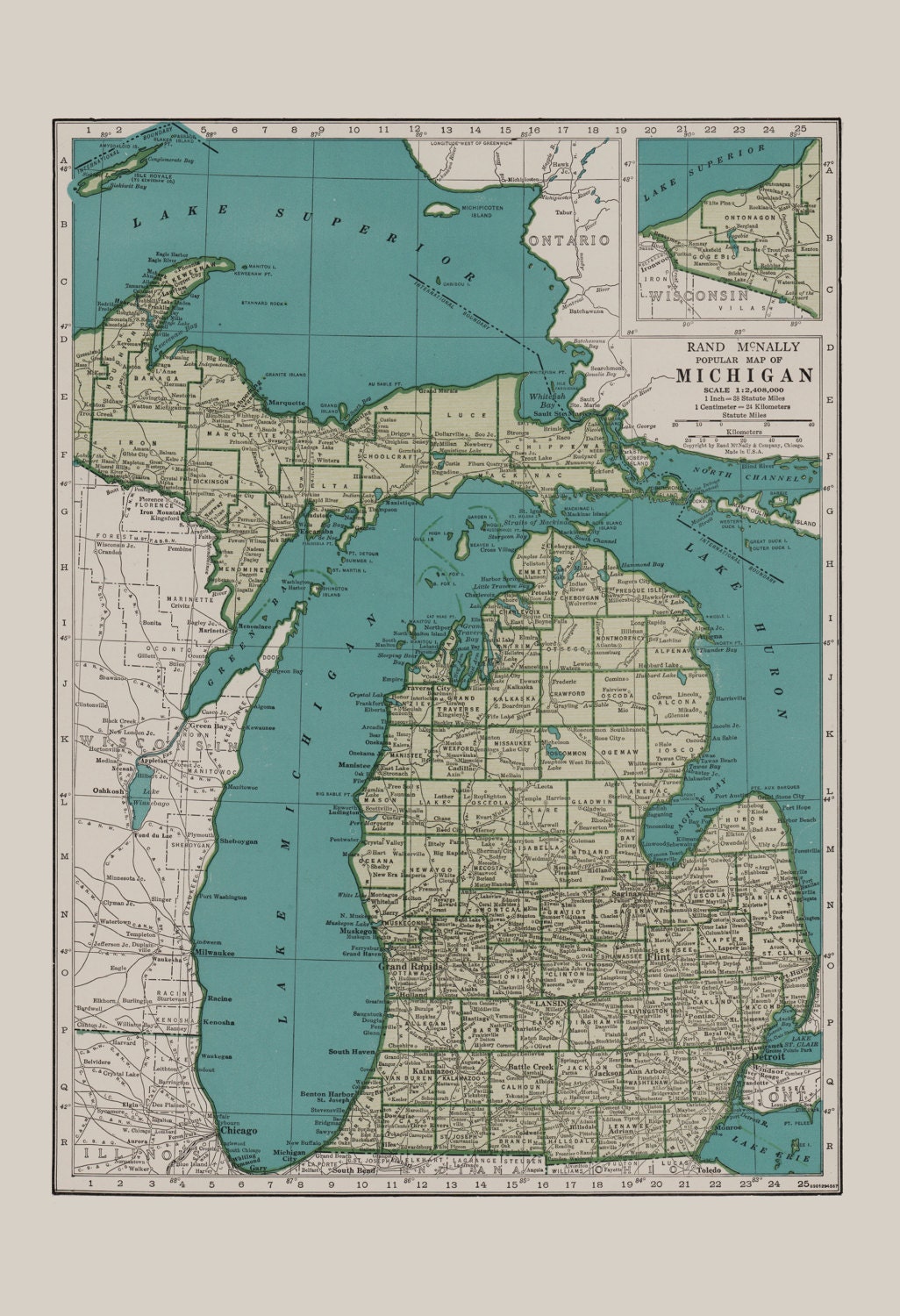 VINTAGE MICHIGAN MAP Vintage Map of Michigan Wall Art - Etsy
