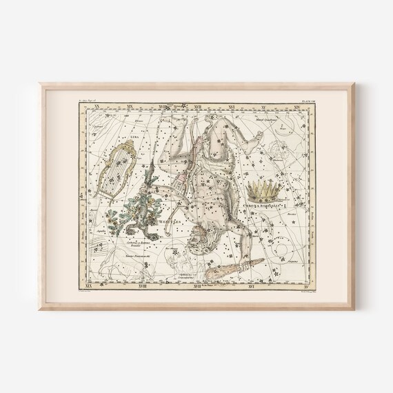 Antique ZODIAC Print HERCULES Star Map Print Professional - Etsy
