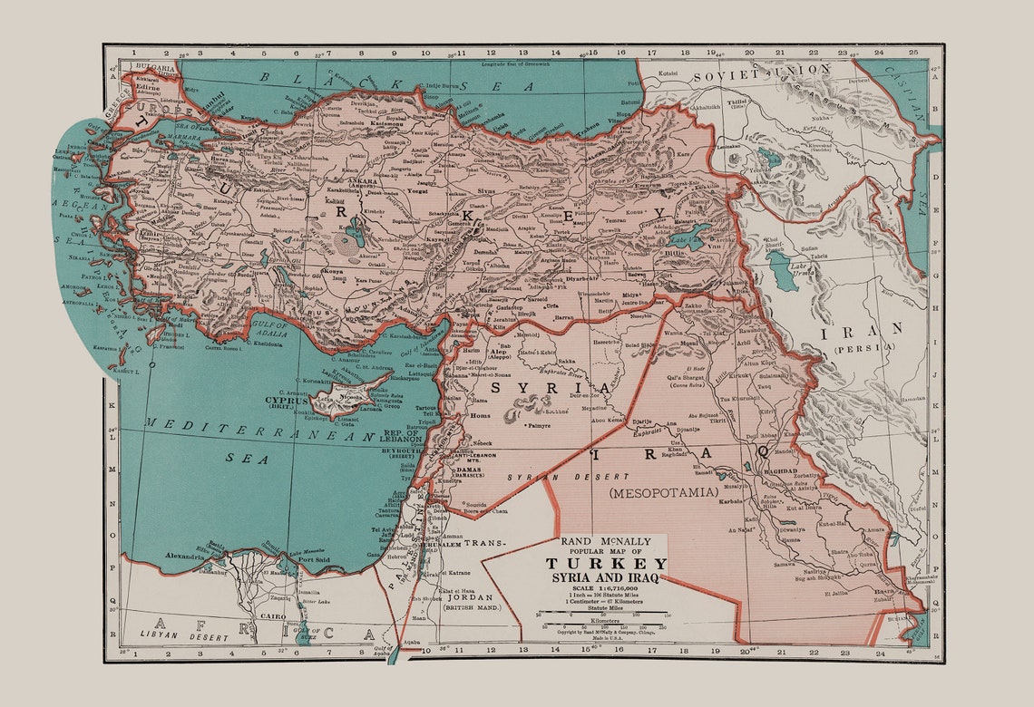 VINTAGE MAP of Turkey Syria and Iraq Vintage Map of Turkey - Etsy