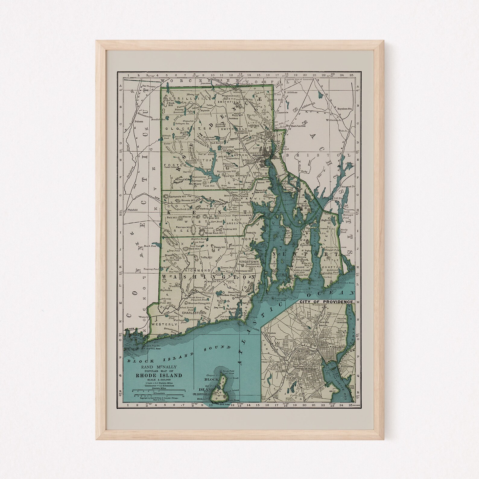 RHODE ISLAND MAP Vintage Map of Rhode Island Antique Map - Etsy