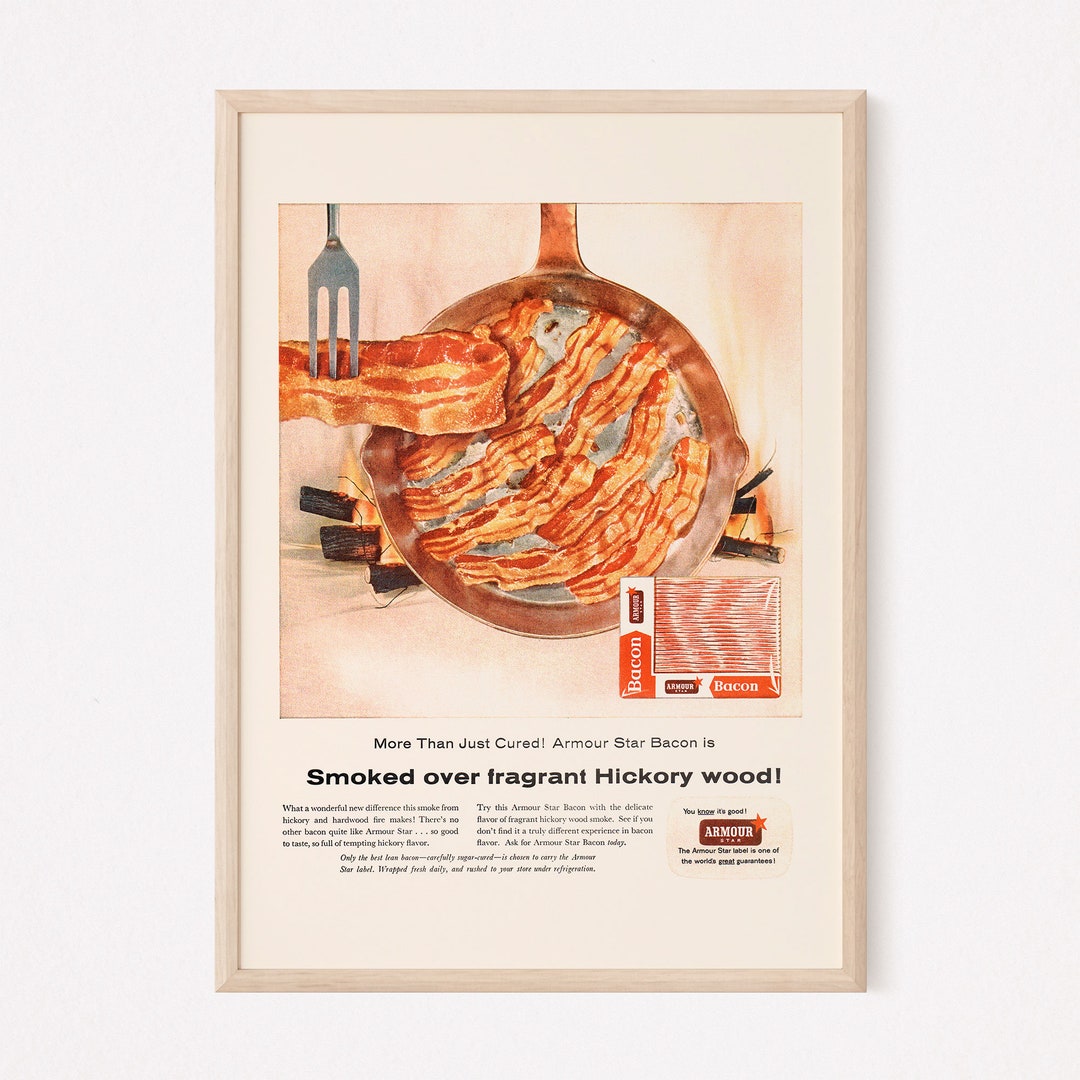 RETRO BACON POSTER, Retro Mid-century Ad, Vintage Kitchen Poster 1950s ...