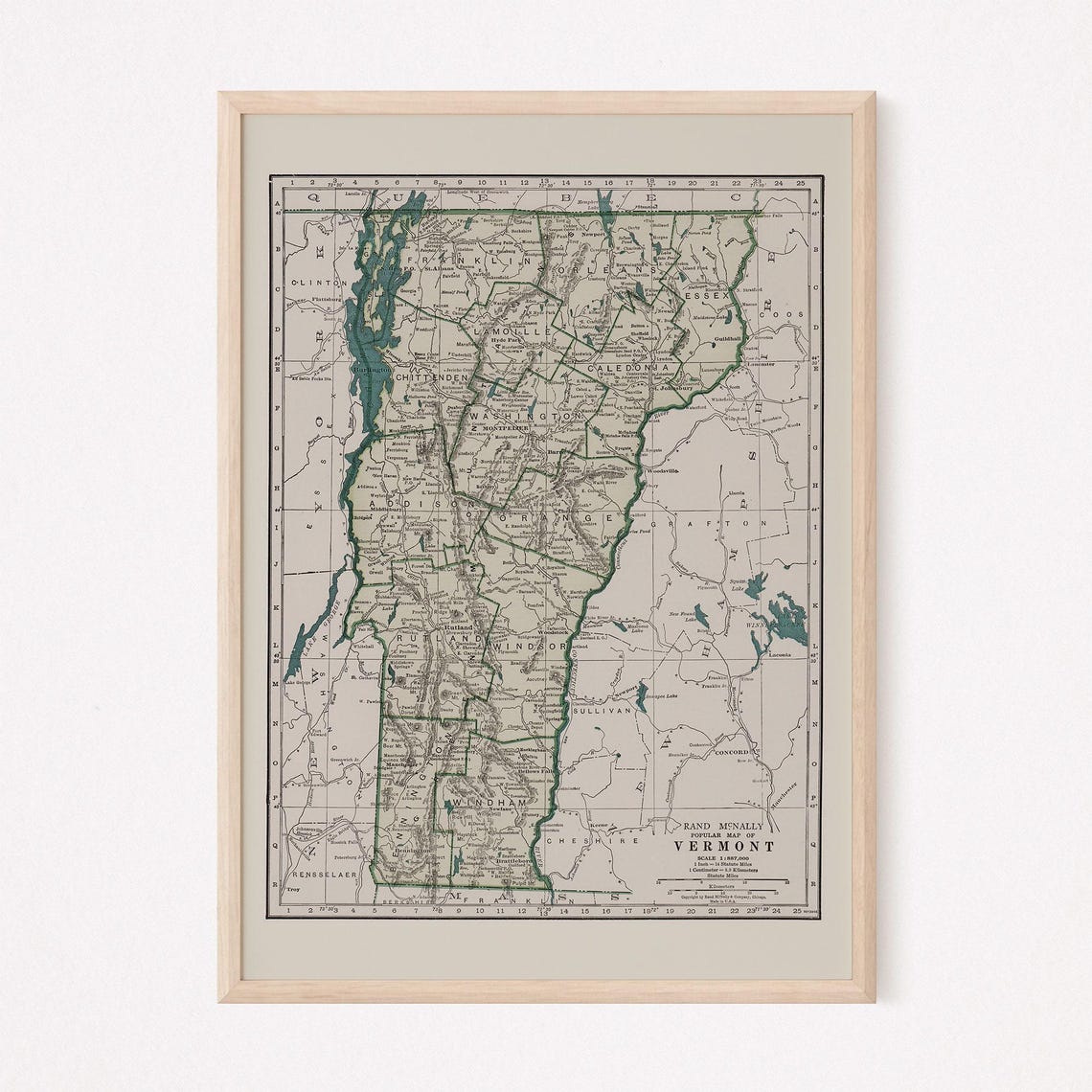 VINTAGE VERMONT MAP, Professional Reproduction, Map of Vermont Wall Art ...
