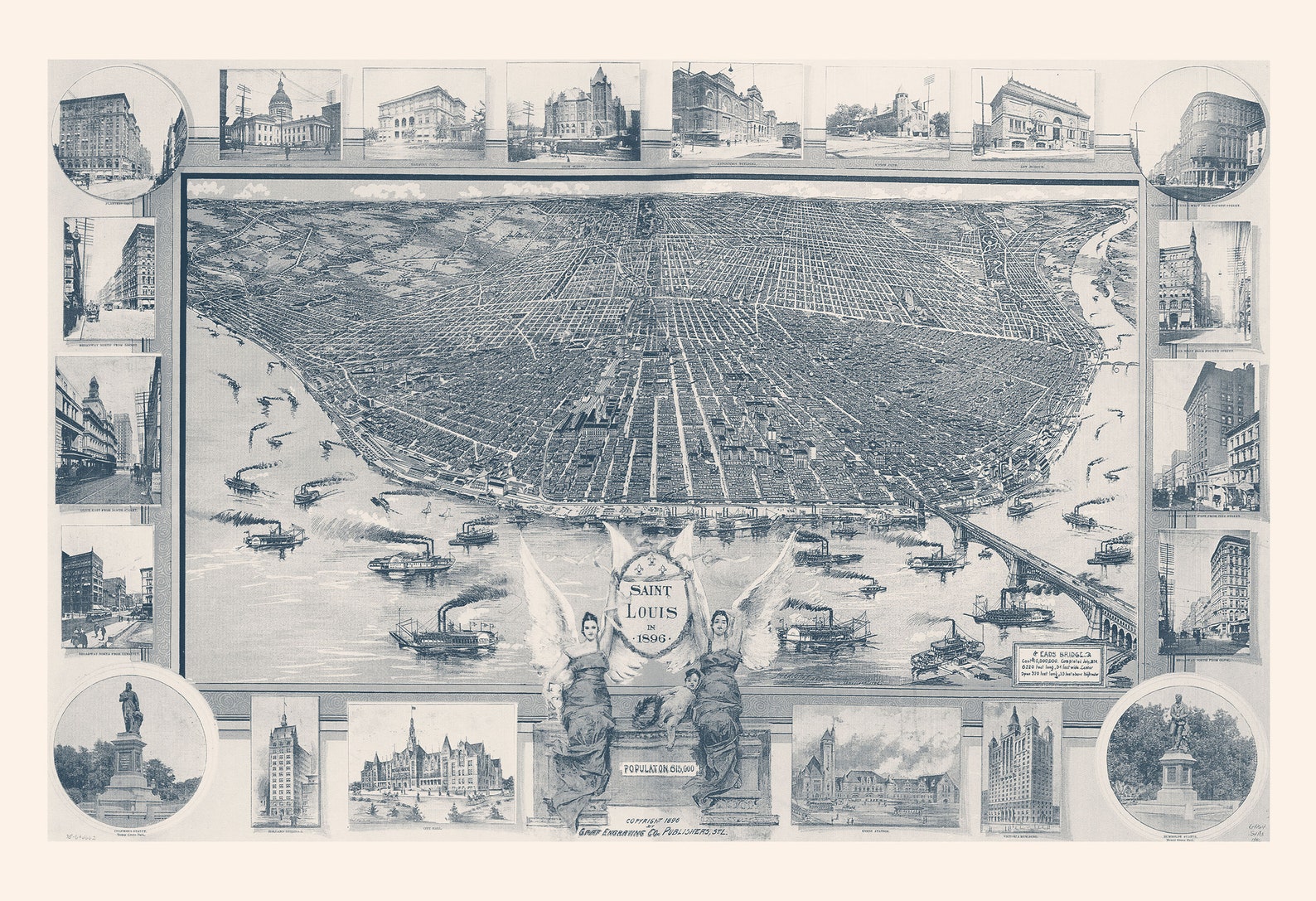 ANTIQUE ST LOUIS Map Vintage Map of St Louis Missouri - Etsy