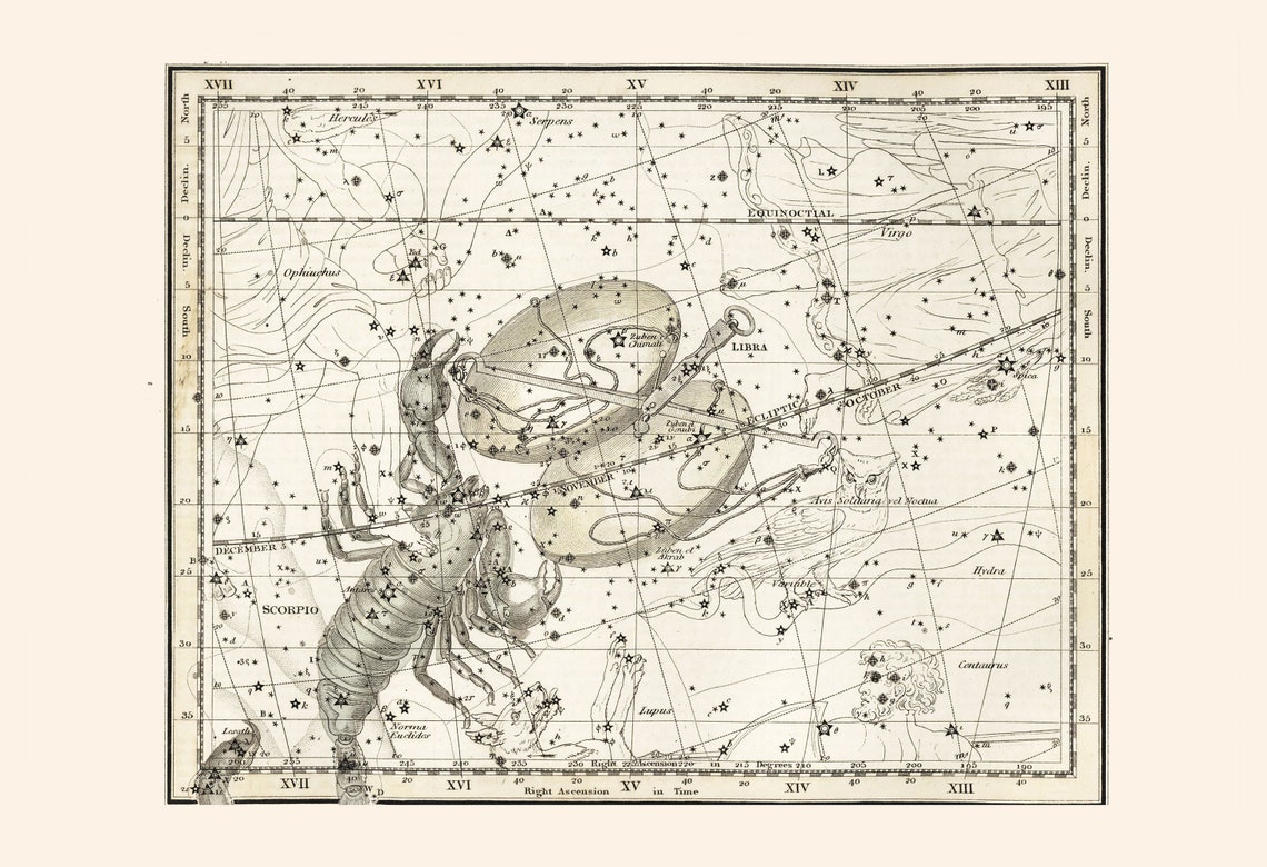 SCORPIO SIGN MAP Print Zodiac Sign Print Professional - Etsy