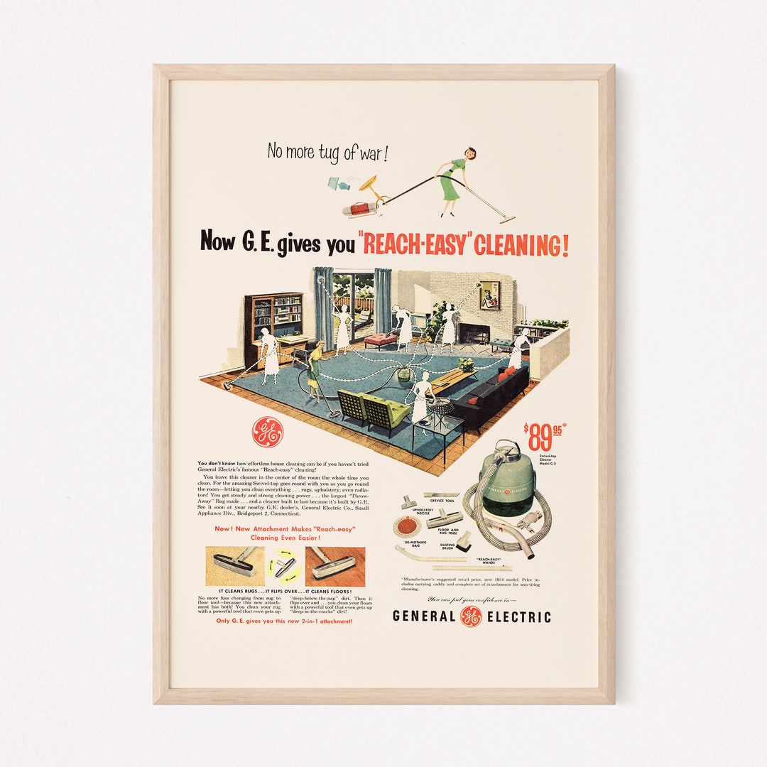 VINTAGE VACUUM AD, Retro Mid-century Ad, Vintage Laundry Room Poster ...