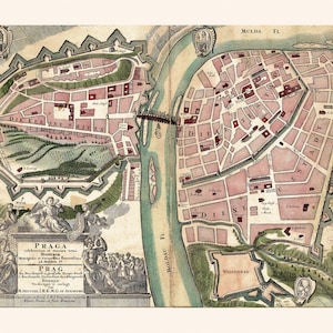 ANTIQUE PRAGUE MAP, Map of Prague, Historical Map, Antique Map ...