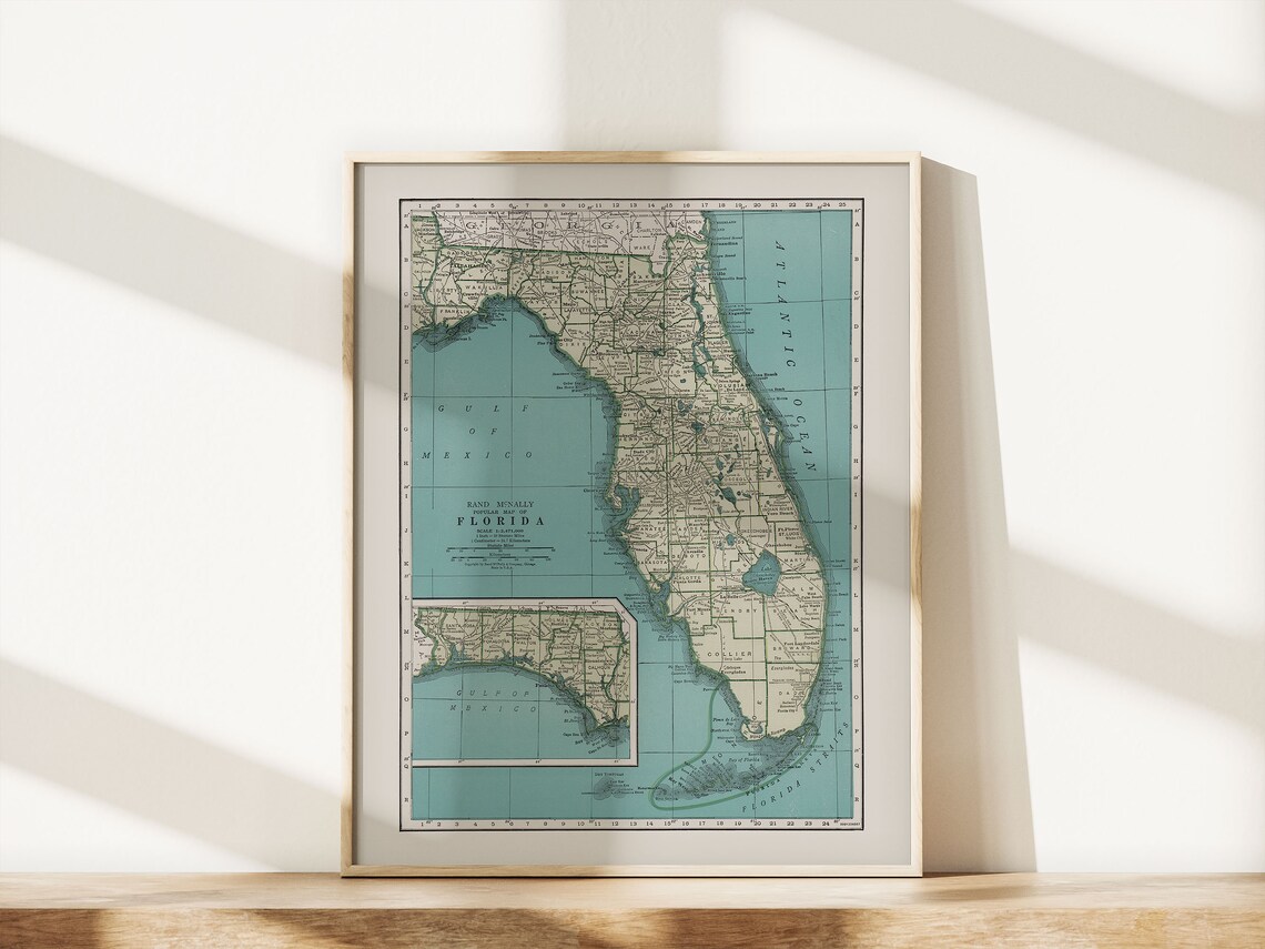 FLORIDA MAP PRINT Vintage Map of Florida Old Map Print - Etsy