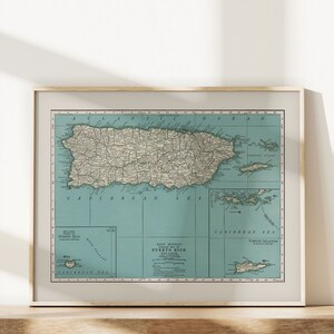 PUERTO RICO MAP, Vintage Map of Puerto Rico, Vintage Map Wall Art ...