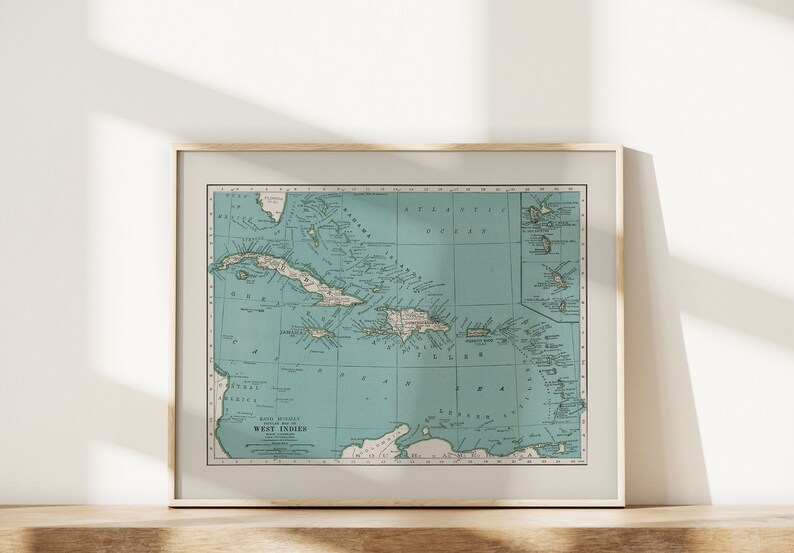 MAP of the CARIBBEAN Vintage Maps of Cuba Jamaica the - Etsy