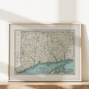 VINTAGE CONNECTICUT MAP, Vintage Map of Connecticut U.S.A. Wall Art ...