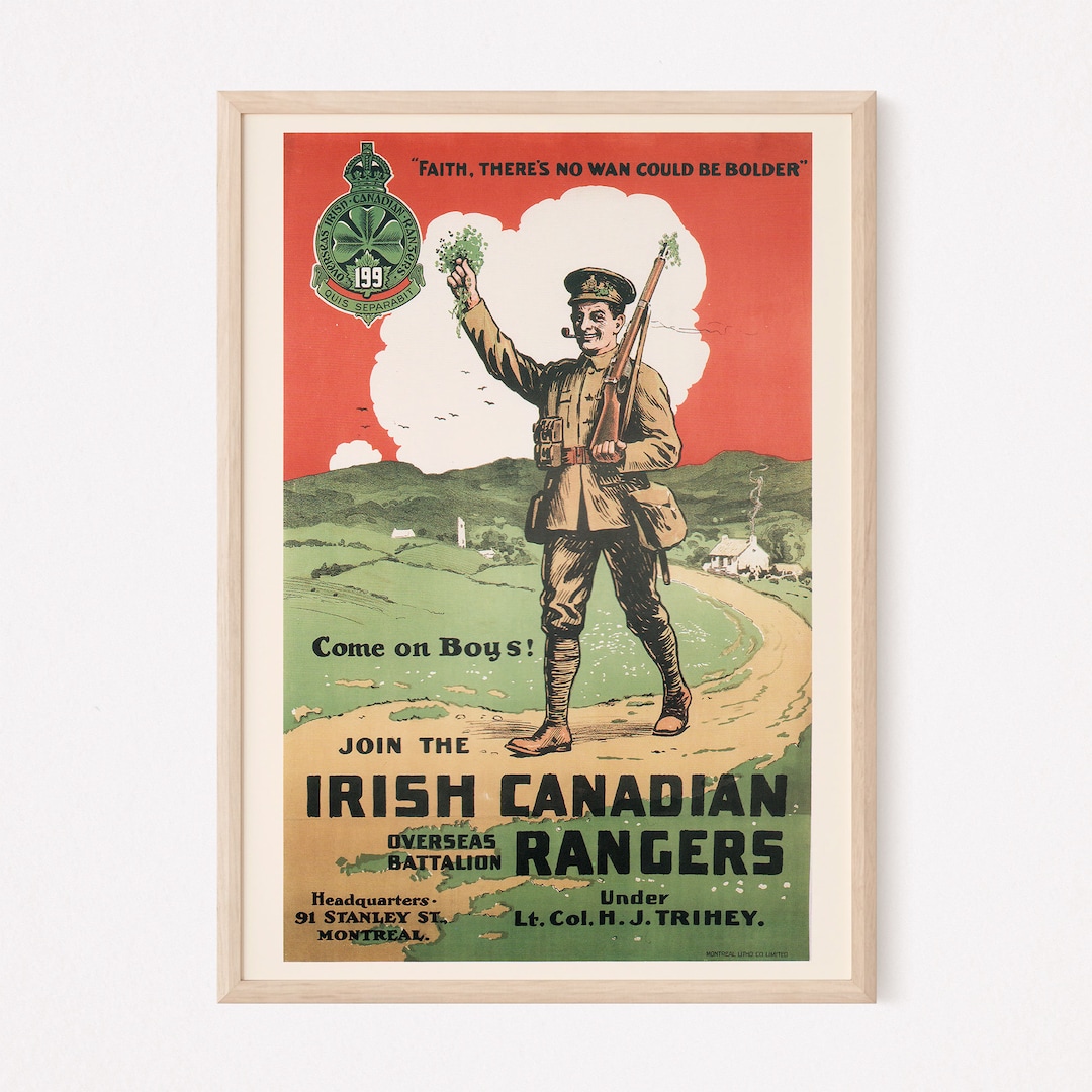 CANADIAN WWI POSTER, Irish Canadian Rangers Poster, Vintage Canadian ...