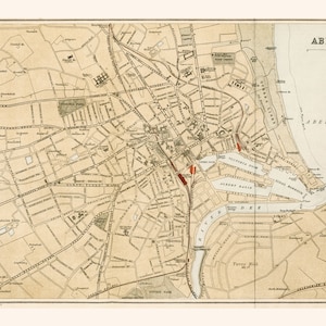 VINTAGE ABERDEEN MAP, Historical Map, Office Wall Art, Map of Aberdeen ...