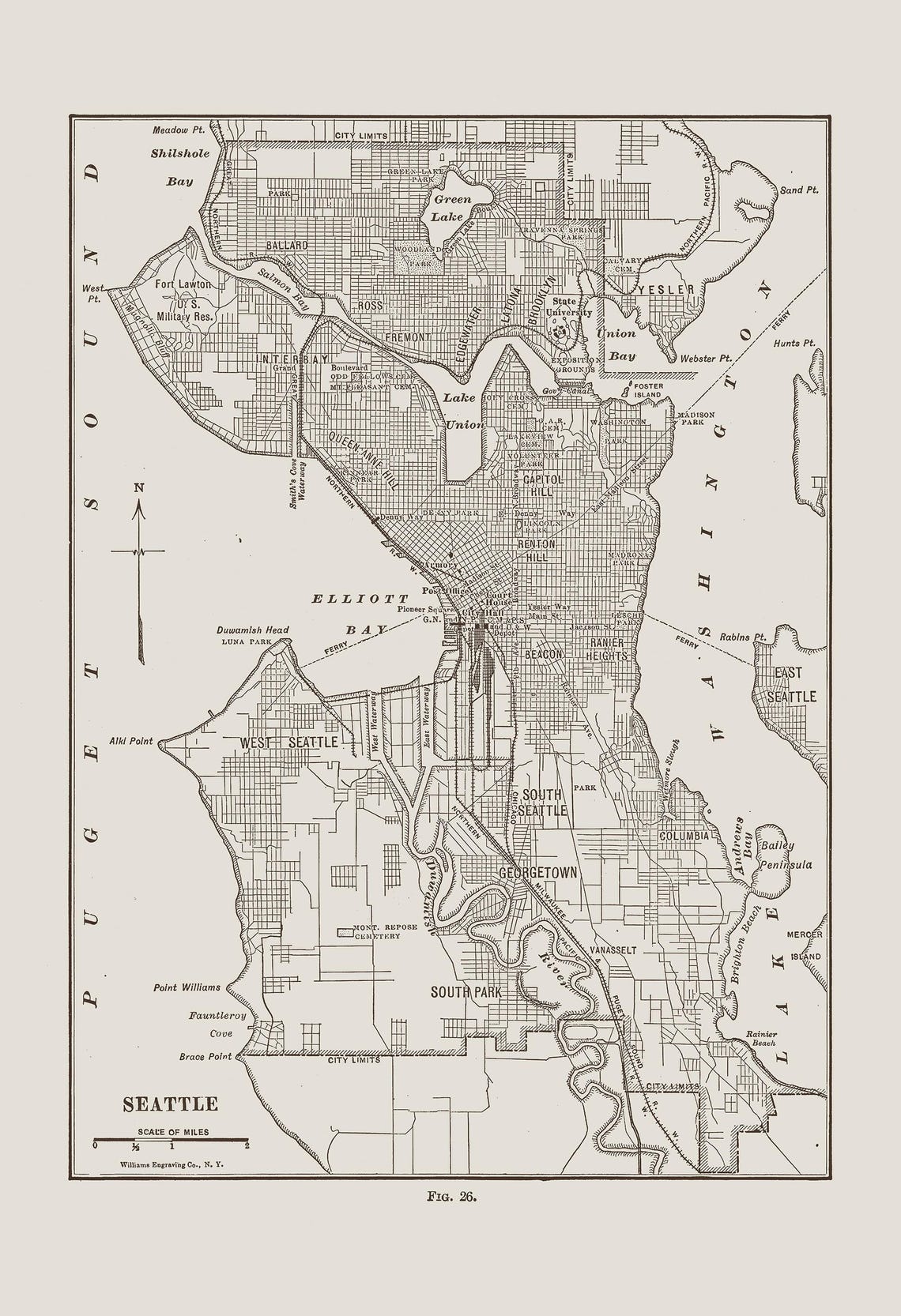 SEATTLE VINTAGE MAP, Retro Minimalist U.S.A. Map, Seattle Wall Art ...