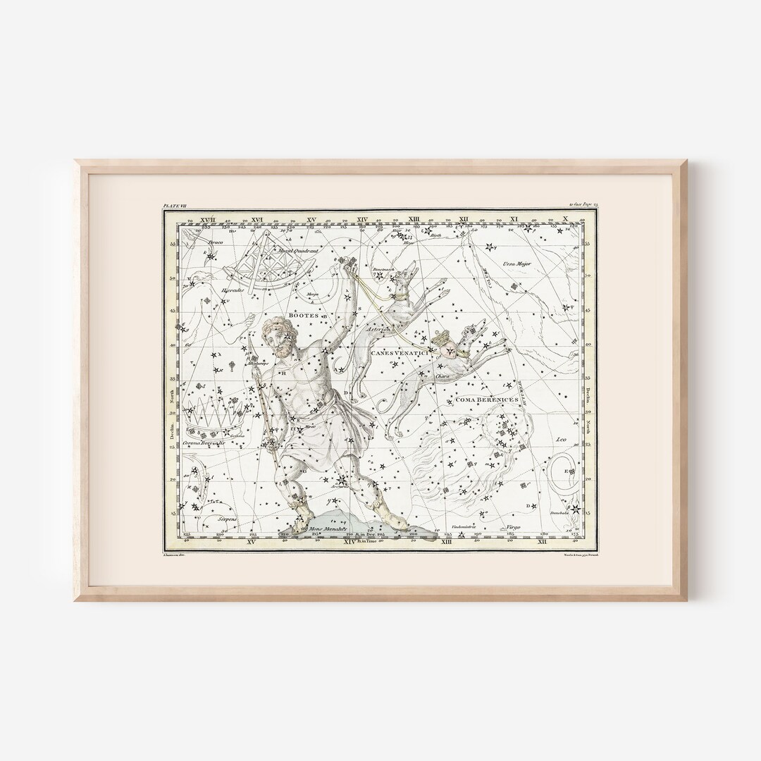 ZODIAC Wall Art, Bootes and Canes Venatici Map Print, Professional ...