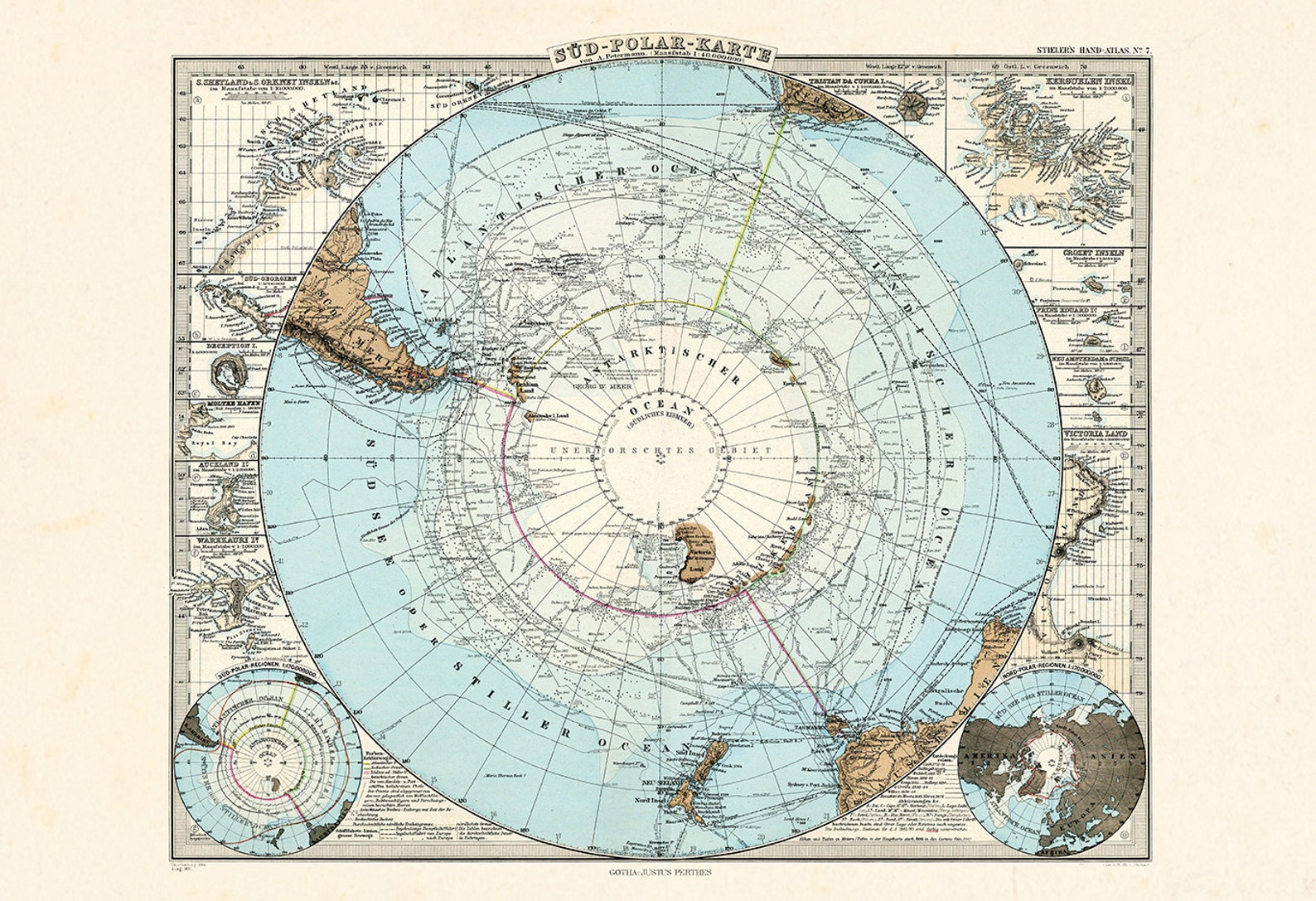ANTARCTICA MAP PRINT German Travel Wall Art South Pole - Etsy