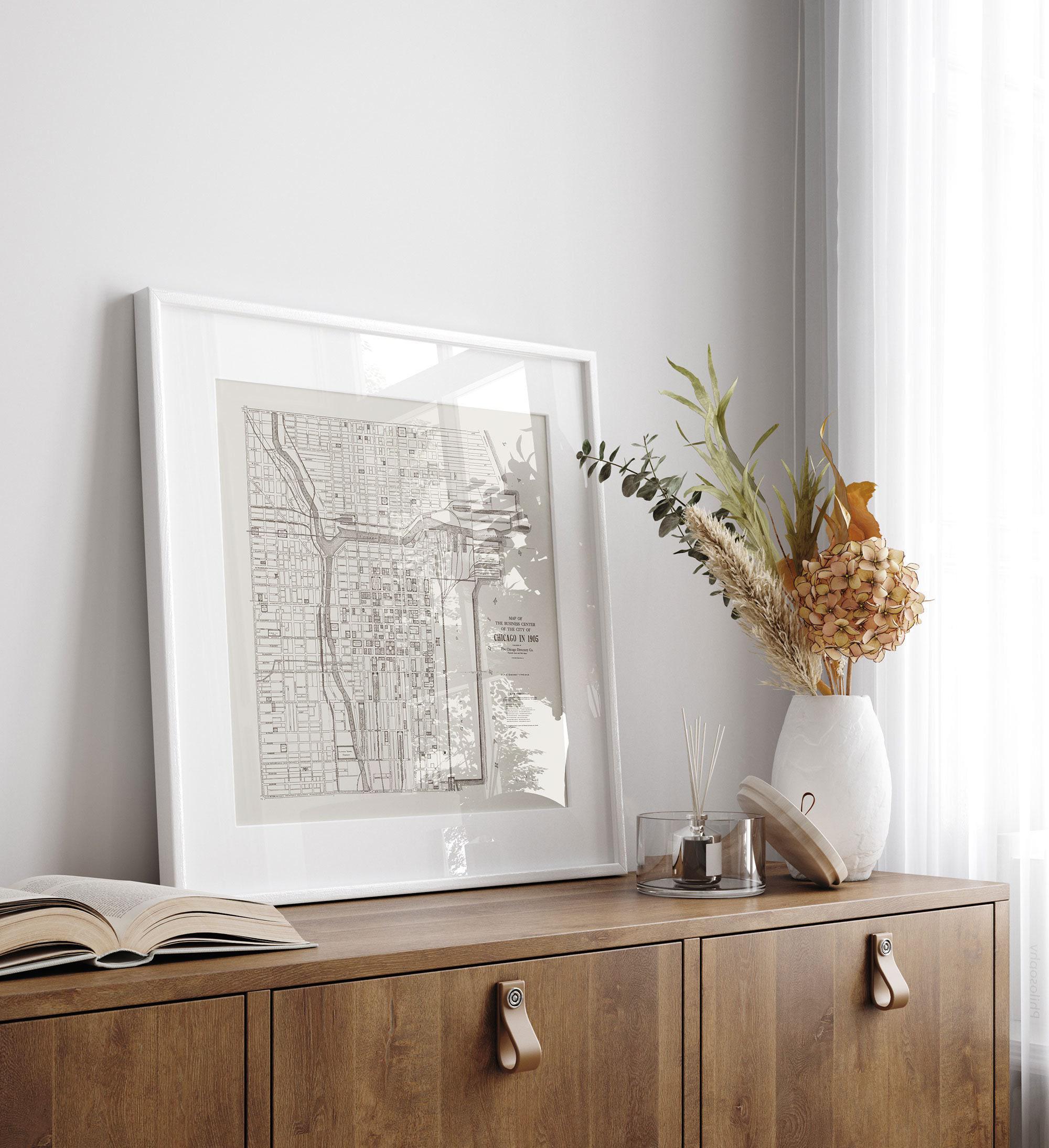 1905 CHICAGO MAP, Retro Map of Chicago Map Print, Minimalist Chicago ...