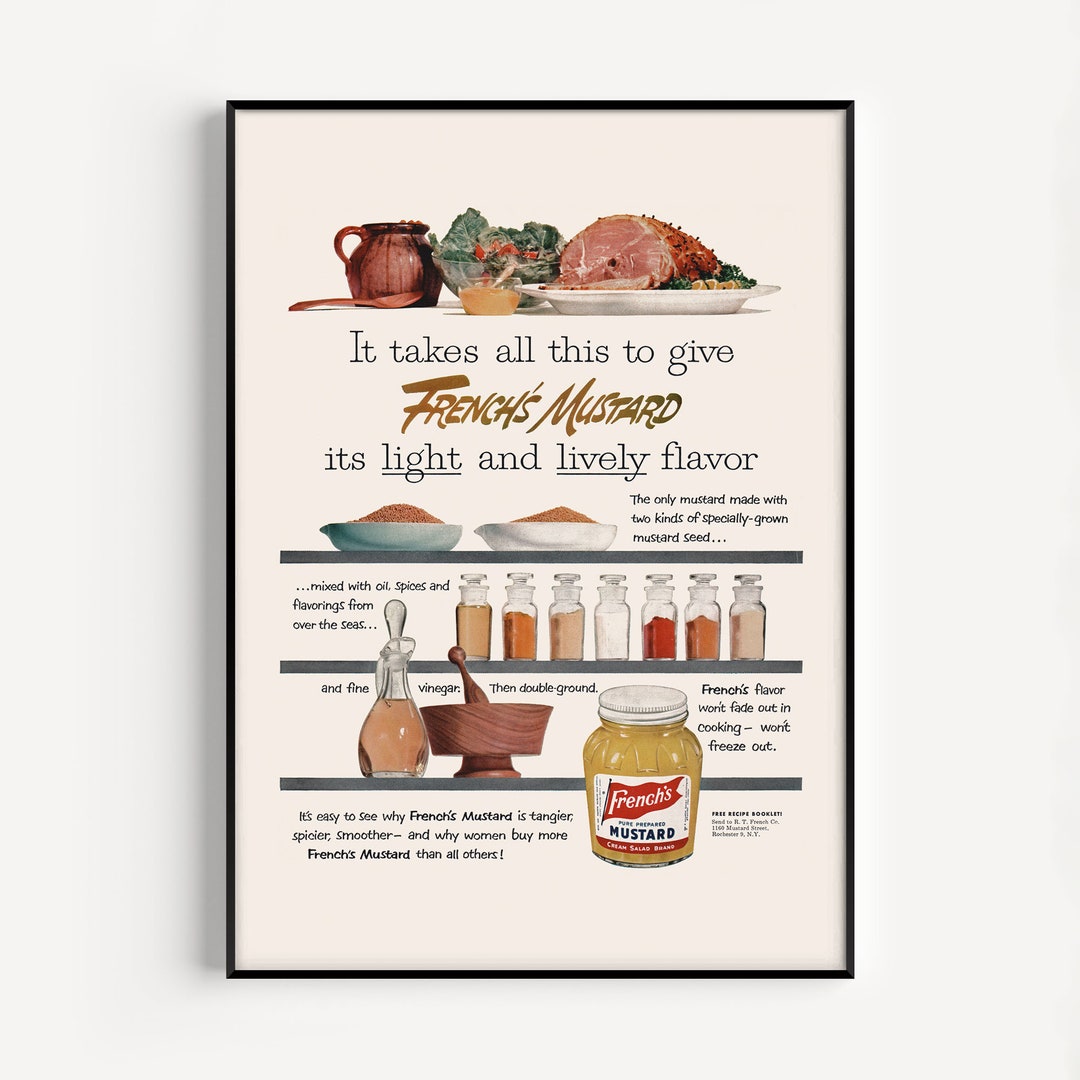 CLASSIC KITCHEN ART, 1950s, Condiments Print, Vintage Mustard Poster ...