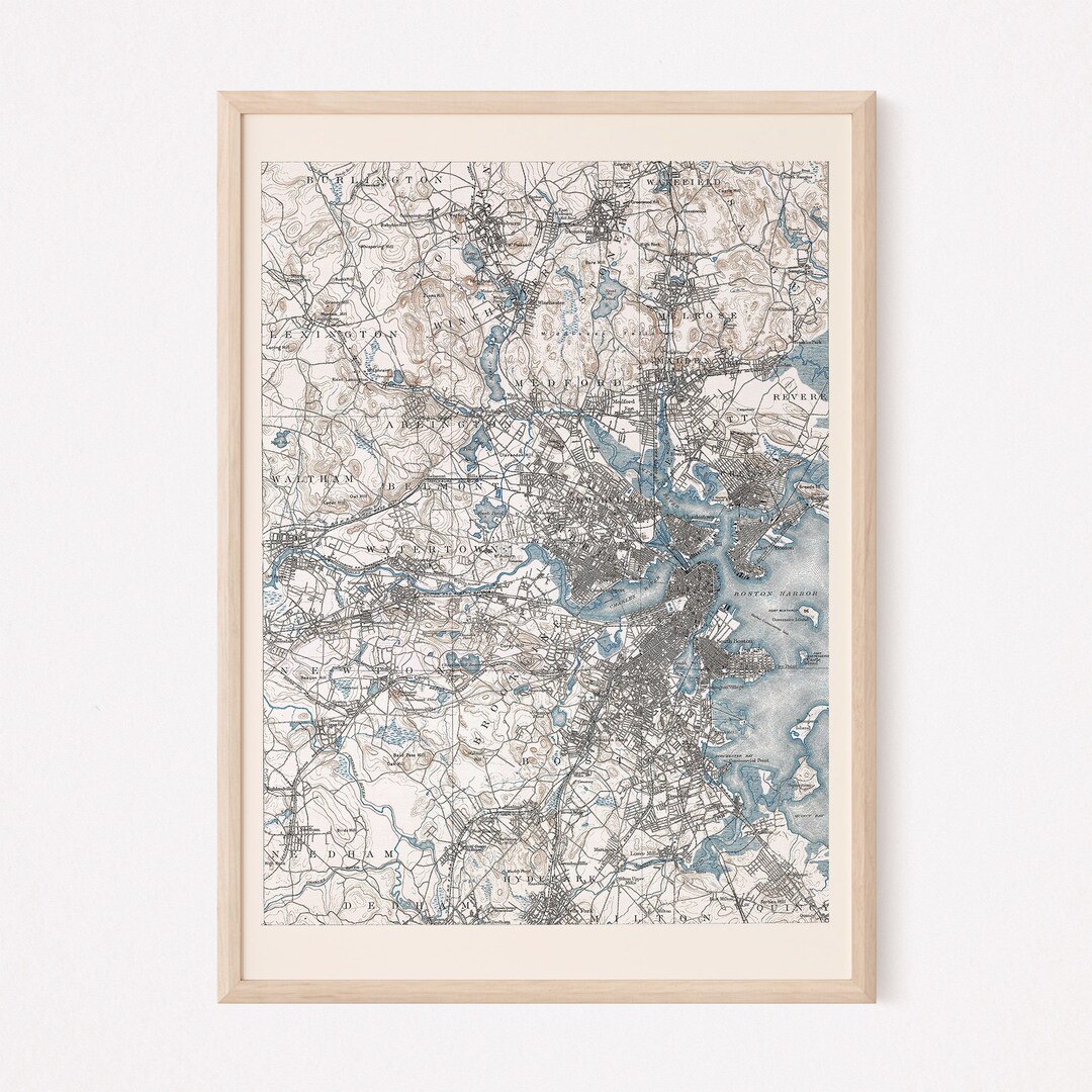 VINTAGE BOSTON POSTER, Vintage Map of Boston, Antique Map Print ...