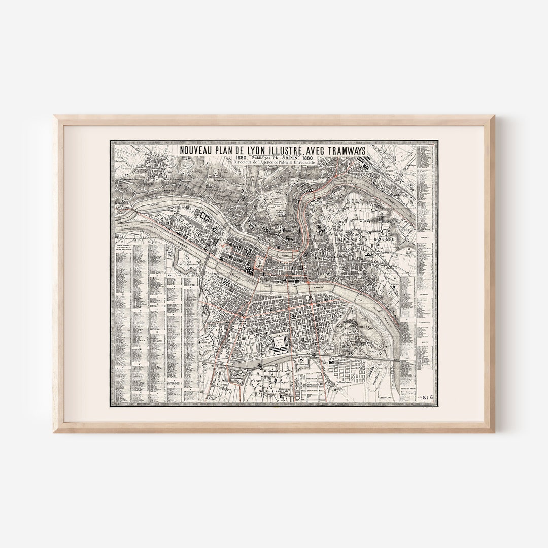 LYON TRAMWAY MAP, Historical Map of Lyon France, Tramway Map, Office ...