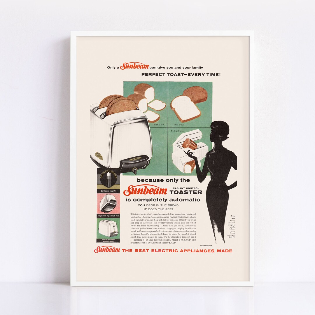 RETRO TOASTER AD, Vintage Toaster Ad, Kitchen Poster, 50s Kitchen Ad ...