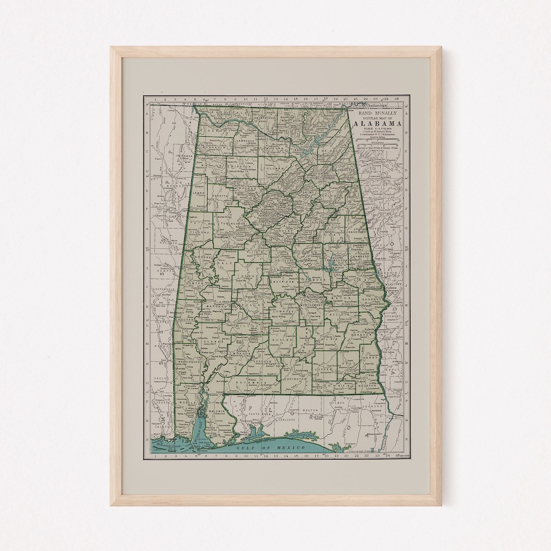 VINTAGE ALABAMA MAP, Vintage Map of Alabama Wall Art, Vintage Map ...