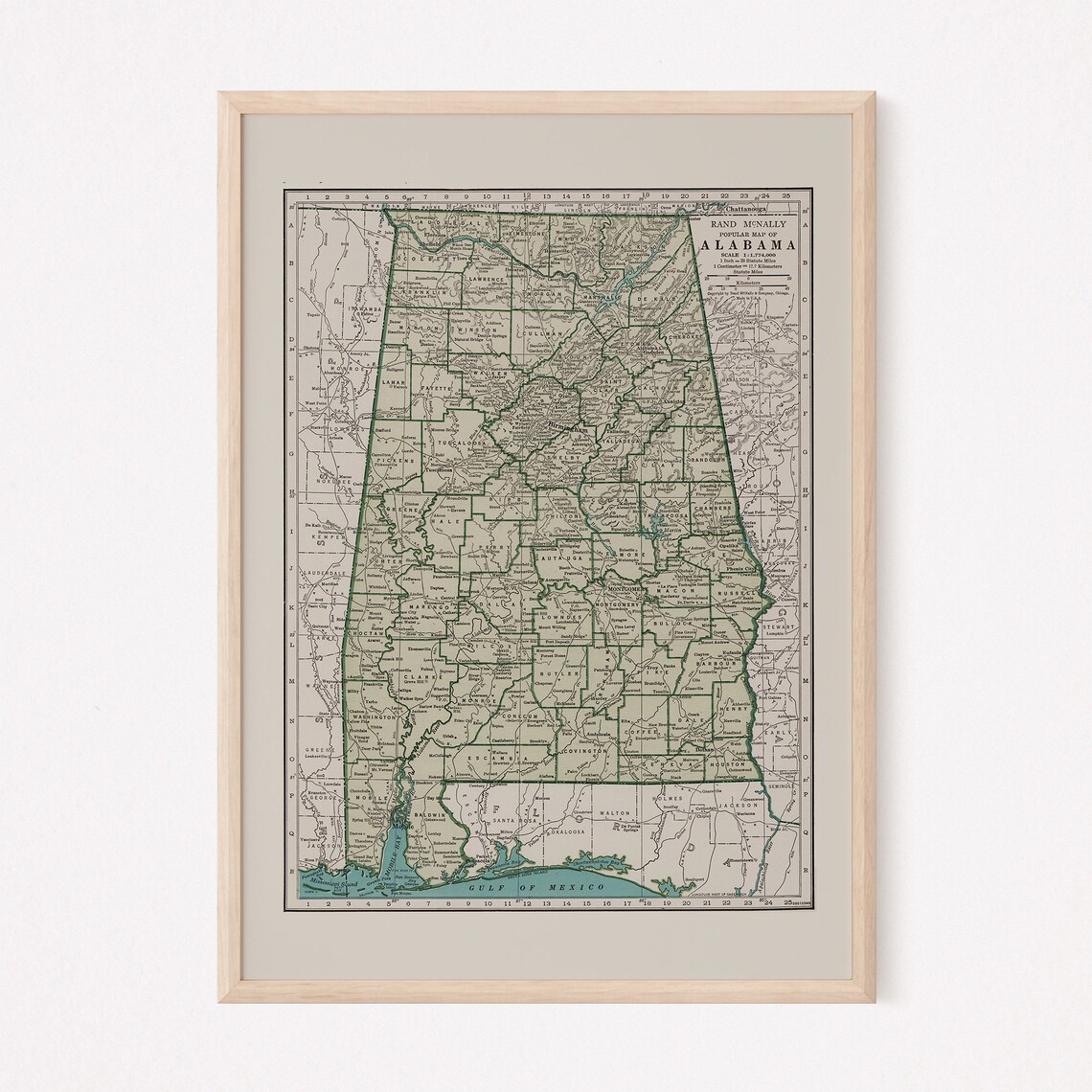 VINTAGE ALABAMA MAP Vintage Map of Alabama Wall Art - Etsy