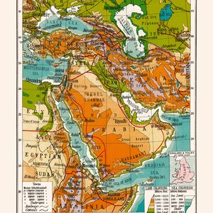 VINTAGE MIDDLE EAST Map, Vintage Map Wall Art, Vintage Map Reproduction ...