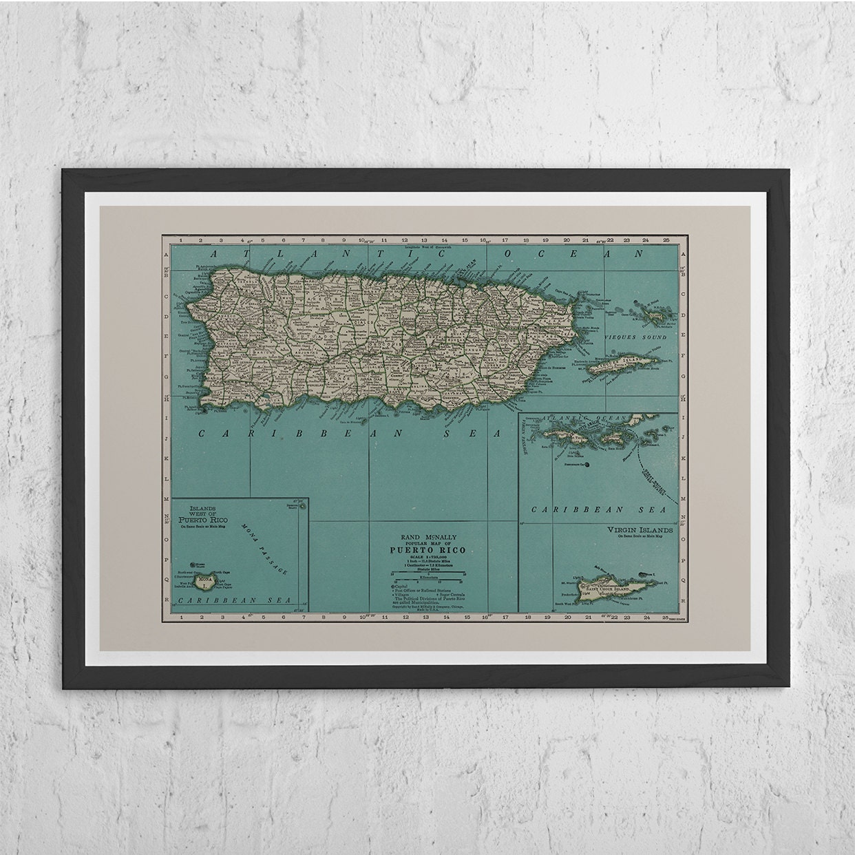 MAPA DE PUERTO RICO Mapa vintage de Puerto Rico Vintage | Etsy
