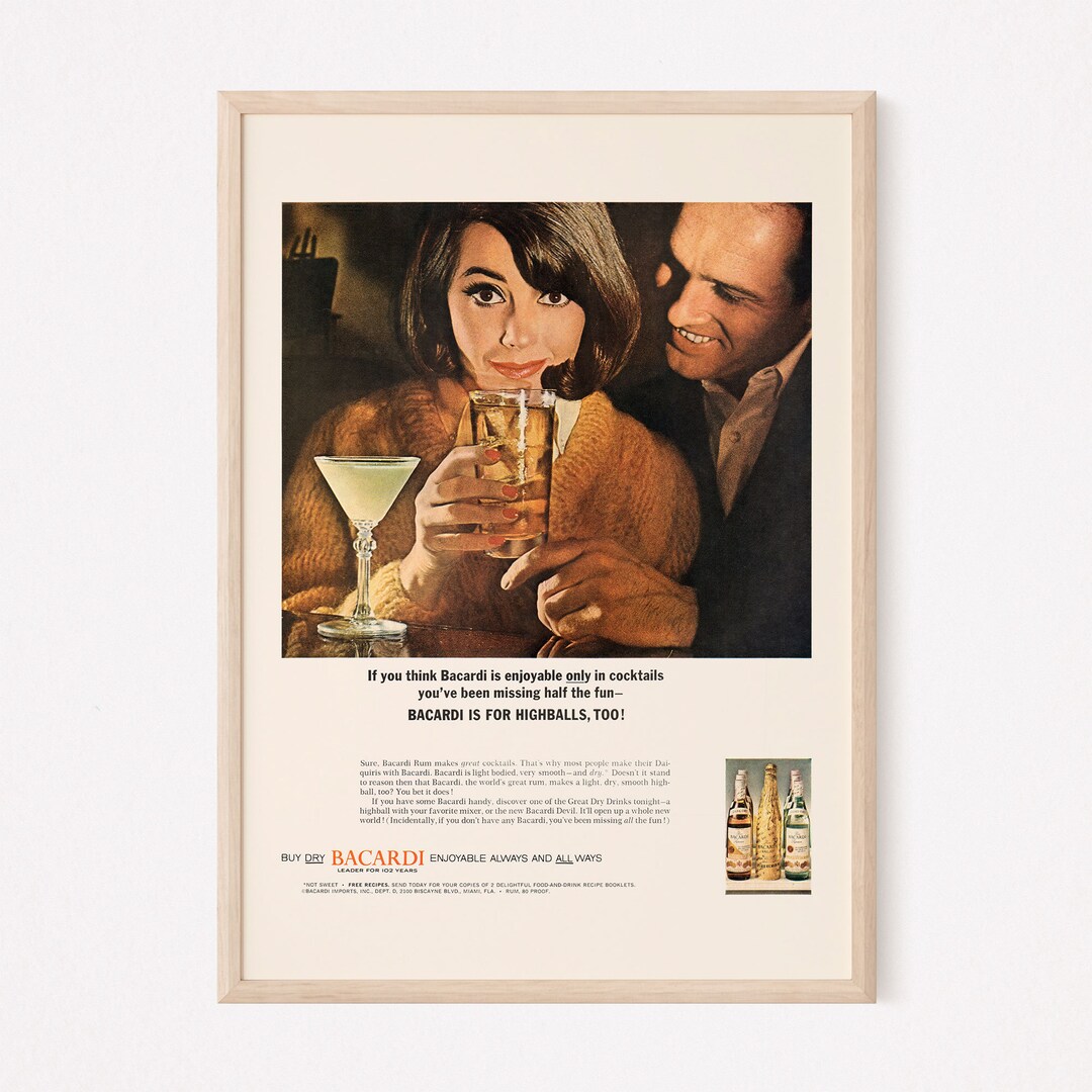 VINTAGE RUM AD, Retro Mid-century Rum Ad, Vintage Bar Poster 1950s ...